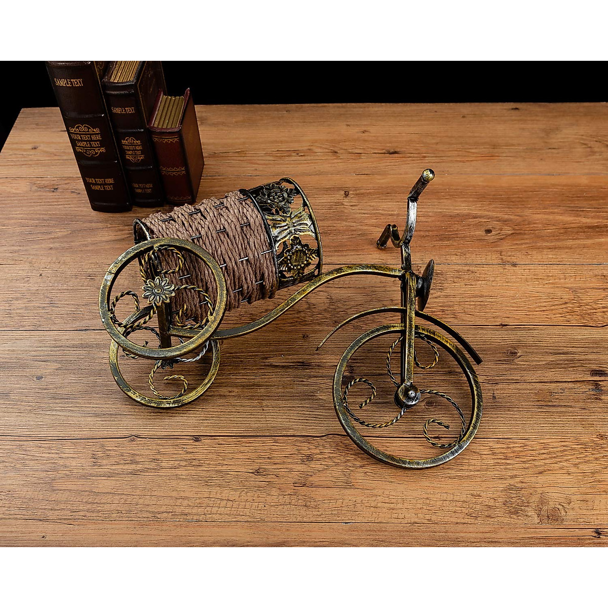 Asian Home Bicycle Wine Bottle Holder Desktop Bike Wine Rack Freestanding Countertop Bottle Holder for Wine Storage, Metal, Gold Colored