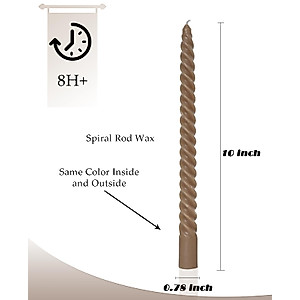 LPUSA Brown Tall Taper Candles Spiral Candle Sticks,Unscented Pastel Candle for Holiday,Wedding and Home Decoration,10inch,12 Pack(E-Gradient Brown)