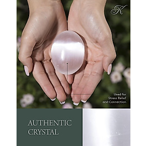 KALIFANO Selenite Palm Stone with Healing & Calming Effects - High Energy Selenita Satin Spar Worry Stone Used for Cleansing and Protection (Information Card Included)