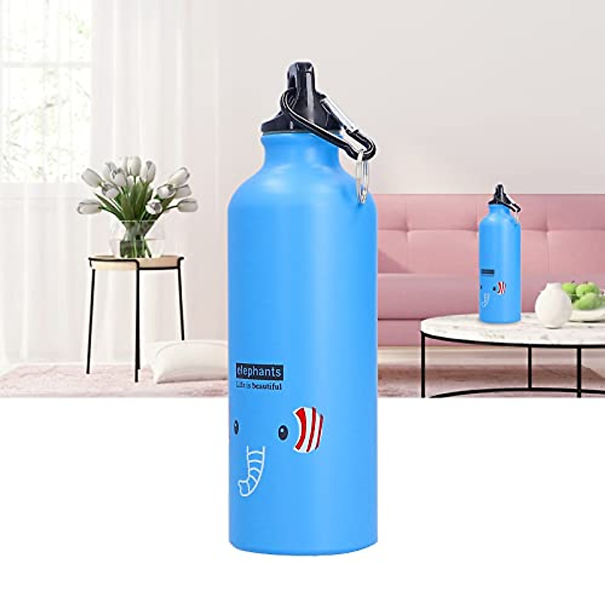 MOTUZP Travel Water Bottle 500ml Water Bottle with Hanging Buckle Aluminum Cartoon Mug Insulated Water Bottle Sport Water Bottle Cafe Supplies Portable Water Bottle (blue elephant)