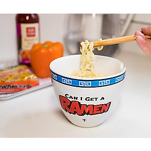 Bowl Bop Jesus Can I Get A Ramen? Japanese Ceramic Dinnerware Set | Includes 16-Ounce Ramen Noodle Bowl and Wooden Chopsticks | Asian Food Dish Set for Home & Kitchen | Funny Religious Gifts