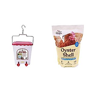 Harris Farms 1000310 Cup-A-Water, 4 Gallon Poultry Drinker, RED & Manna Pro Crushed Oyster Shell | Egg-Laying Chickens | 5 LB