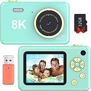 Kids Digital Camera, FHD 1080P Digital Camera for Kids with 32GB SD Card 8X Zoom Compact Point and Shoot Digital Camera, Portable Mini Kids Camera for Teens Students Boys Girls Tweens - Green