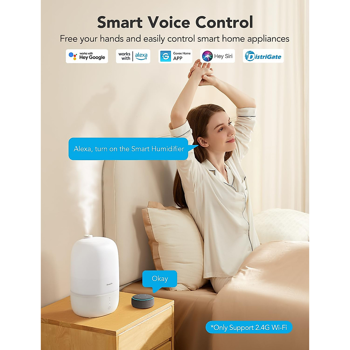 GoveeLife Smart Humidifiers for Bedroom, 3L Top Fill Cool Mist Humidifiers with Essential Oil Diffuser, Humidity Control, WiFi Air Humidifier with Night Light, for Baby, Plants, Home, Work with Alexa