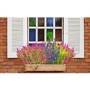 AUMVEYI 4 Bundles Artificial Lavender Mums Flowers Outdoor Fake Plants UV Resistant Faux Greenery Plastic Bouquet Bulk Decoration for Home Outside Garden Porch Hanging Planter Farmhouse Decor (Yellow)