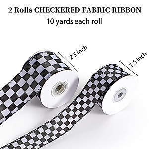 Geosar 2 Rolls Black and White Gingham Checked Ribbon Buffalo Plaid Ribbon Christmas Wrapping Ribbon for Bows, Wreath, Wrapping and Crafts (10 Yard/Roll)