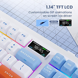 ROYALAXE L98 Wireless Mechanical Keyboard with 1.14” TFT LCD, Hot-swappable RGB Keyboard with Gateron G Yellow Pro Switches, Bluetooth/2.4G/Wired, Gasket Mount, PBT Keycaps, Navy White