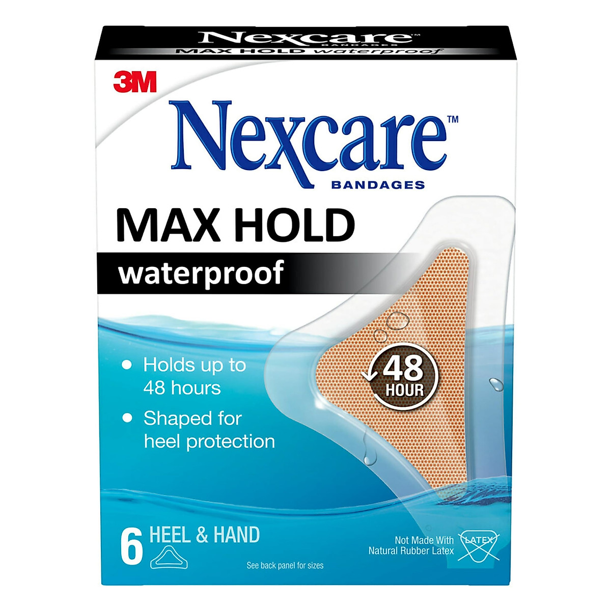 Nexcare Max Hold Waterproof Bandages, Stays On for 48 Hours, Flexible Bandages for Fingers, Hands and Heels - 6 Pack Clear Waterproof Bandages