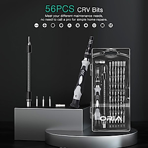 ORIA Precision Screwdriver Set, Small Screwdriver Set, 60 in 1 with 56 Bits Screwdriver Set, Mini Screwdriver Repair Tools with Flexible Shaft for Mobile Phone, Game Console, Tablet, Black