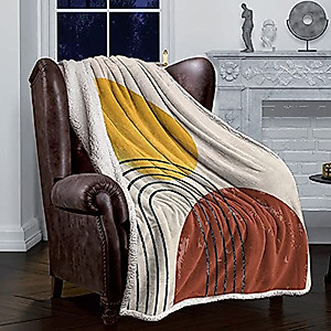 Possta Decor Mid Century Sherpa Blanket Flannel Retro Bed Throw Abstract Geometry Microfiber Thick Shaggy Throw Fluffy Fuzzy Boho Sun Warm Blanket for Sofa Bed Couch Travel Camping 40x50In