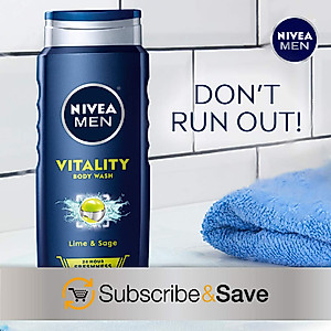Nivea Men Vitality Body Wash, Lime and Sage Scented Body Wash, 3 Pack of 16.9 Fl Oz Bottle