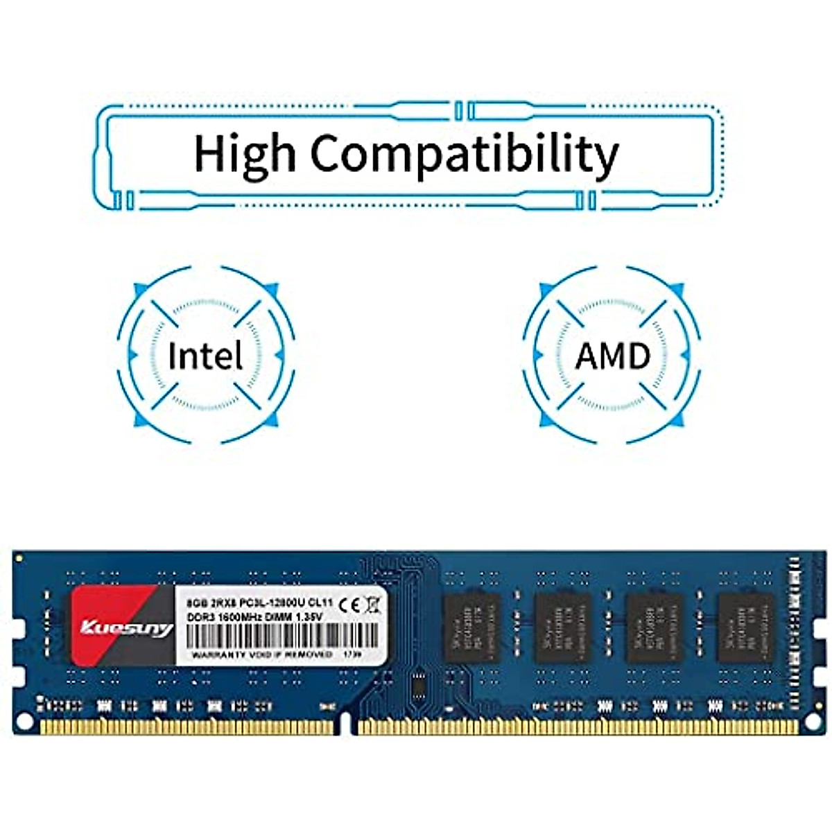 Kuesuny 16GB Kit (8GBX2) DDR3L-1600 Udimm, PC3L-12800/PC3L-12800U 8GB CL11 240 Pin 2RX8 Dual Rank Non ECC Unbuffered 1.35V/1.5V Desktop Computer Memory Ram Module Upgrade