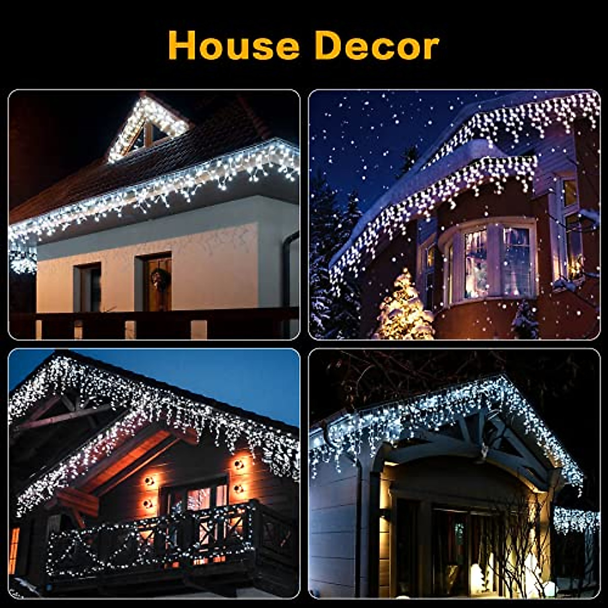 Techip Christmas Lights Outdoor Icicle Lights 400LED 47FT 8Modes Connectable LED String Lights Plug in with 80Drops Indoor Decorations for Garden Wall Christmas Halloween Decorations Cool White