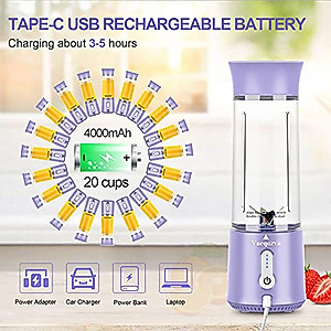 Vaeqozva Portable Blender, Personal Size Mini Blender, 17 Oz USB Rechargeable Jucier Cup, Shakes and Smoothies with Ice Tray for Home, Travel, Sport, Office