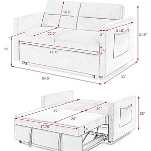 3-in-1 Tufted Upholstered Daybed Futon Loveseat Sofa W/Pull Out Sleeper Couch Bed and Side Pockets,2-Seaters Sofa & Couch Soft Cushions Love Seat Convertible Sleep Sofabed for Small Space Living Room