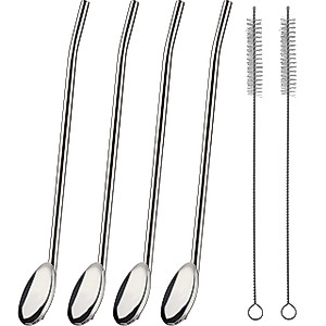 Ice Tea Spoons Long Stainless Steel Spoon Straw Bar Spoons Handle with Straw for Mixing Stirring Drinking (S-6)