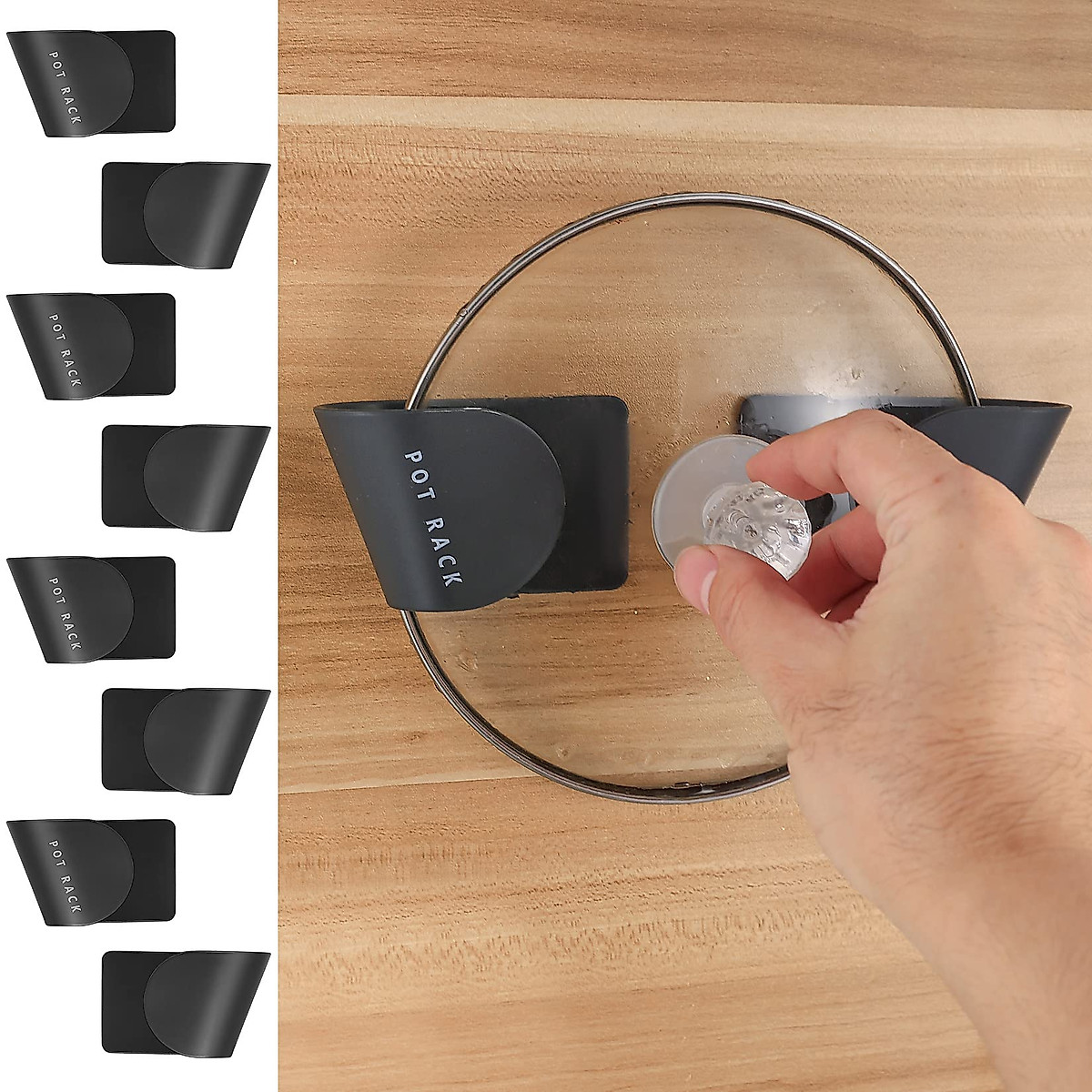 ywchoshe 6 Pairs Pot Lid Organizer, Adjustable Wall Mount Pot Lid Holder Organizer, Kitchen Cabinet Door Organizer Pot Lids Holder Hangers for Kitchen Wall Inside Cabinet Door, Black