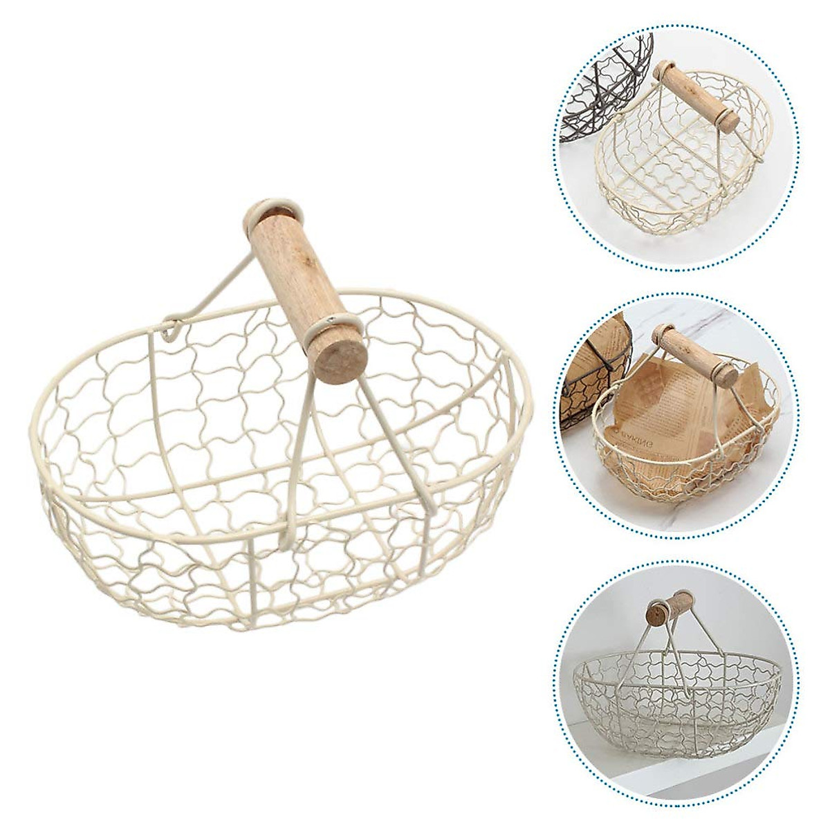 DOITOOL Wire Egg Container Eggs Wire Storage Basket with Handle Iron Art Eggs Tray Wire Fruit Storage Vegetables Container Eggs Holder for Kitchen Home Living Room Metal