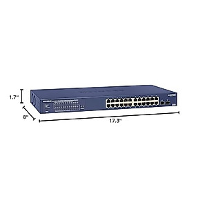 NETGEAR 26-Port PoE Gigabit Ethernet Smart Switch (GS724TP) - Managed, 24 x 1G, 24 x PoE+ @ 190W, 2 x 1G SFP, Optional Insight Cloud Management, Desktop or Rackmount, and Limited Lifetime Protection
