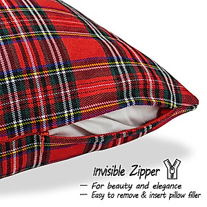 CARRIE HOME Red Tartan Plaid Christmas Lumbar Pillow Covers 12x20 Set of 2 Red Scottish Christmas Lumbar Throw Pillows Traditional Christmas Decor for Living Room Couch Sofa
