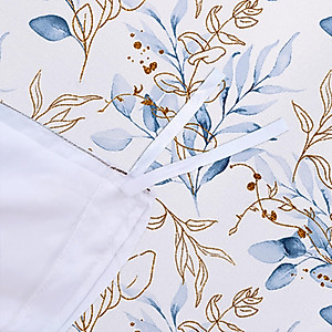 Blue Botanical Duvet Cover Set Queen, 3 Pieces Reversible Blue Gold Leaves Printed Bedding Set with Zipper Closure, Soft Microfiber Flower Duvet Cover Queen 90"x90"(Not Comforter)