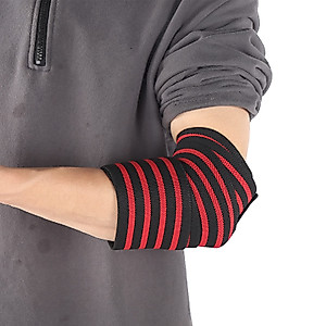 DAUERHAFT Elastic Elbow Wrap, Breathable Material Adjustable Design Keep the Elbow Warm Elbow Brace for Sports for Prevention Of Sports Injuries.(Black and red stripes)