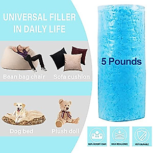 DR.DUDU 5lbs Shredded Memory Foam Filling for Bean Bag Filler, Soft and Convenient Pillow Stuffing Foam for Couch Cushion Dog Bed Chair Arts Crafts, Added Gel Particles