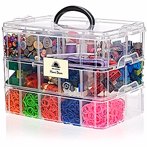 BBA Sunrise Snap Cube Stackable Arts & Crafts Case, 3-Tier Clear Stackable Storage Box with Compartments, Jewelry Box, Bead Organizer Case Kids, Box w/Dividers, Tool Storage Box