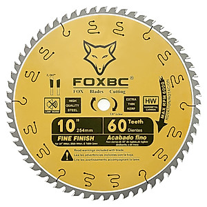 FOXBC 10 Inch Thin Kerf Fine Finish Crosscut Table Saw Blade, 60-Tooth ATB, with 5/8-Inch Arbor