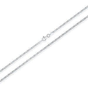 NYC Sterling Silver Chain Link Necklace – 2mm Premium 925 Sterling Silver Necklace for Women and Men – Dainty Flat Mariner Silver Chain Necklace – Ideal for Birthday, Valentine’s Day, Anniversary
