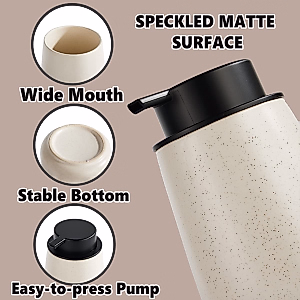 12Oz Foaming Hand Soap Dispenser - Ceramic Bathroom Foam Soap Dispenser with Easy-to-Press Black Pump, Refillable Lotion Hand Soap Dispenser, Dish Soap Dispenser for Kitchen, Speckled Matte Beige