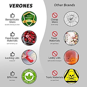 VERONES 30 Pieces Glass Meal Prep Containers Set, Airtight Glass Lunch Containers, Stackable Glass Food Storage Containers with Lids, for Microwave, Oven, Freezer & Dishwasher Friendly,Green