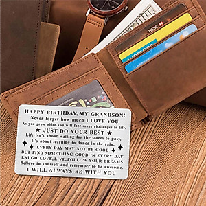 MXRSDF Grandson Birthday Card, Grandson Bday Gift, Engraved Wallet Card