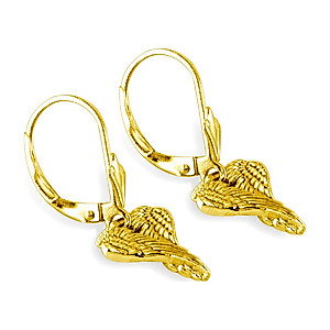 Mini Angel Love Heart Wings Earrings, 12mm in 14K Yellow Gold