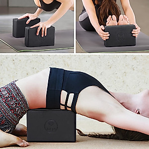 IUGA Yoga Block 2 Pack with Yoga Strap, High Density Yoga Blocks 9”x6”x3”to Improve Strength, Flexibility and Balance, Light Weight and Non-Slip Surface for Yoga, Pilates and Meditation