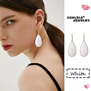 XGALBLA Natural Crystal Healing Birth Stone Drop Earrings Statement White Teardrop Quartz Dangle Earrings for Women Gold Fashion Jewelry