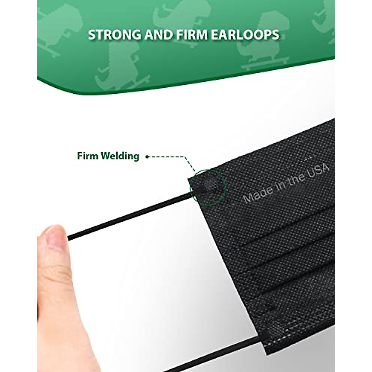 FriCARE ECOGUARD Kids Face Mask, Made-in-USA, 3-Layer Disposable Mask for Children, Breathable & Comfortable, 50 Pack (Black)