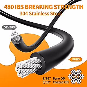 Keeimp String Light Hanging Kit,164 Ft Nylon Coated Stainless Steel 304 Wire Rope, String Lights Suspension Kit,Outdoor Light Hanging Kit