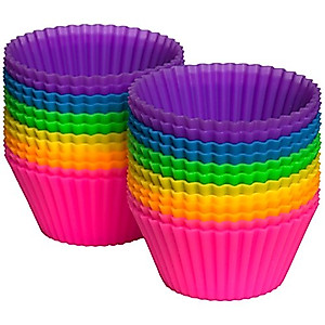 Pantry Elements Silicone Baking Muffin cups with Bonus Gift Storage Jar, 24 Pack, Heavy Duty, Reusable Non-stick, BPA Free Molds, The Original Rainbow Vibrant Silicone Cupcake Liners