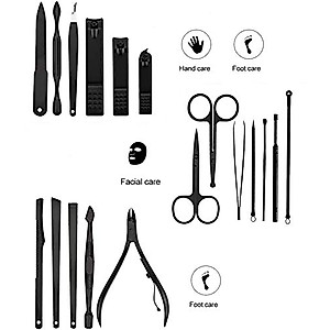 Manicure Set-Stainless Steel Nail Care Set-Professional Ingrown Toenail Clipper Grooming Tool-Pedicure Kit & Toe Nail Cutter-Thick Nail Scissors Toiletries with Cuticle Trimmer (Black&Red 18 In 1)