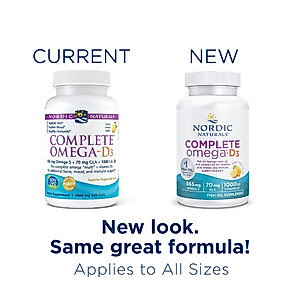 Nordic Naturals Complete Omega-D3, Lemon Flavor - 120 Soft Gels - 565 mg Omega-3 + 70 mg GLA + 1000 IU Vitamin D3 - EPA & DHA - Healthy Skin & Joints, Cognition, Positive Mood - Non-GMO - 60 Servings