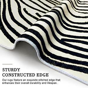 SunNewt 5x8 Rug Modern Abstract Area Rug Contemporary Striped Living Room Rug Stain Resistant Washable Rug Non-Shedding Bedroom Rug Non-Slip Low-Pile Floor Carpet for Dining Room Kitchen Home Office