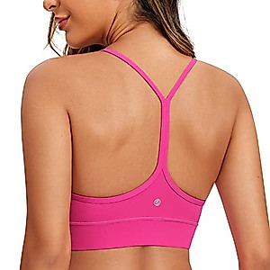 CRZ YOGA Butterluxe Womens Y-Back Racerback Sports Bra - Spaghetti Straps Wireless Scoop Neck Athletic Padded Yoga Bra Hibiscus Purple Medium