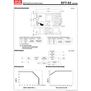 Mean Well Original RPT-60C Triple Output Medical Type Power Supply +/-15V 5V 0.5A 1.5A 4A 50W