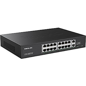 Real HD 16 Port PoE Switch, High Power 300W, 16 PoE+ 100Mbps Ports with 2 Gigabit Uplink Ethernet Ports, Unmanaged Plug and Play, Each Port Up to 30W, 803.af/at Compliant, Rack Mount