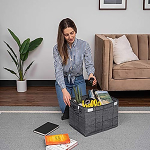 VENO 4 Pack Large Collapsible Storage Bin with Lid, Decorative Box, Cube, Organizer, Container for Home Office Shelf Closet Toys Clothes Sundries, Reusable and Sustainable (BLK/WIN - Set of 4)