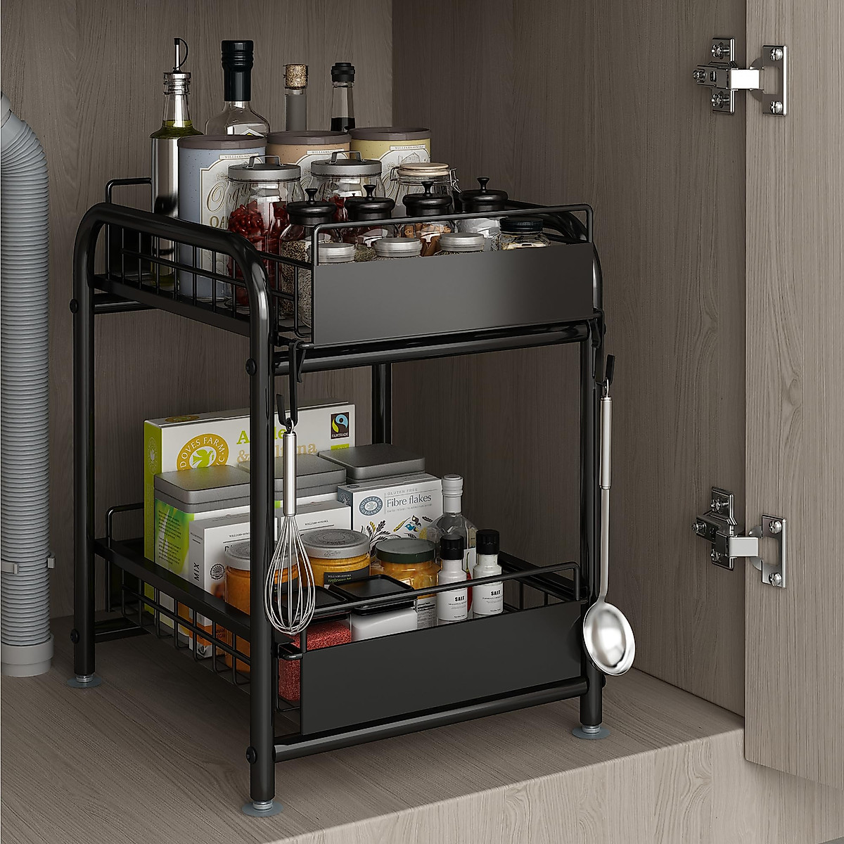 Under Sink Organizers and Storage Pull Out Cabinet Organizer Metal Under Cabinet Organizers Multi-Use for Under Kitchen Bathroom Bedroom Folding Sink Slide Out Shelf