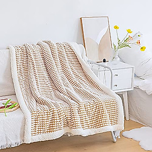 LOMAO Sherpa Blanket Throw Blanket Soft Warm Fleece Blanket Thick Blanket with Grid Pattern for Couch Sofa Bed Chair Home Decor (Mustard Yellow, 51"x63")