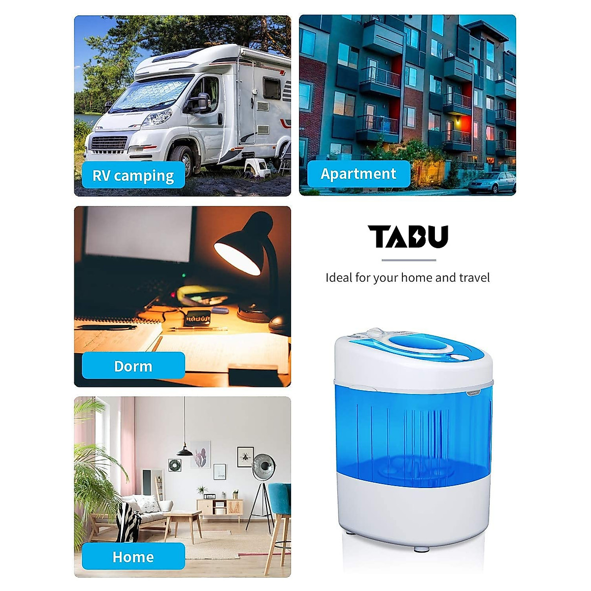 TABU Mini Portable Washing Machine, Small Washer no dryer, 7.7lbs Small Semi-Automatic Compact Washer, Timer Control Single Semi-Clear Tub1