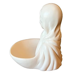 Top Brass Porcelain Rosary/Jewelry Holder - Blessed Virgin Mary/Lady of Grace Angelic Madonna Prayer Bead Necklace Tray Decor